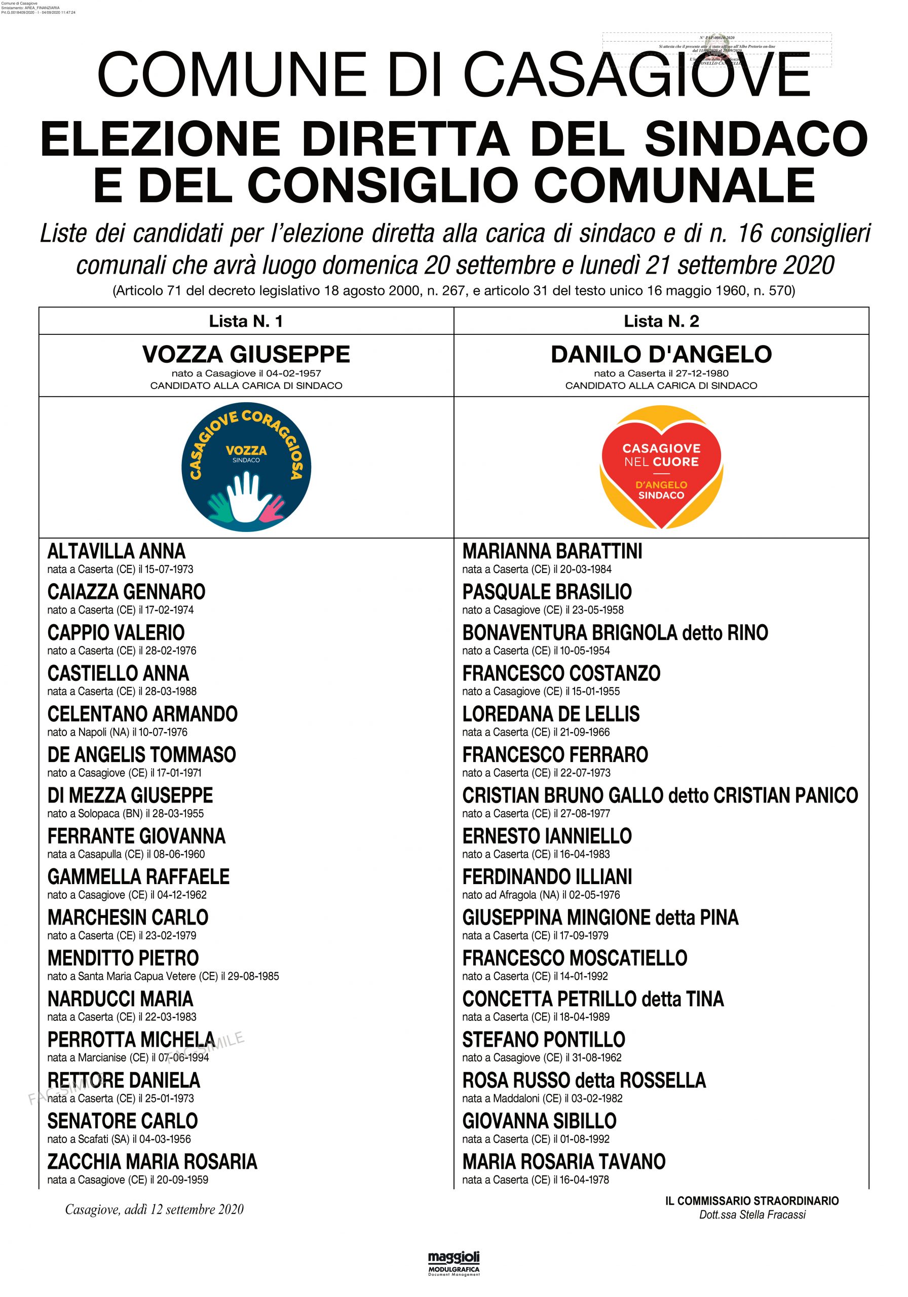 FOTO Elezioni a Casagiove, ecco il manifesto con tutti i nomi dei ...